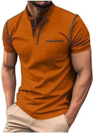 Generic Polo &agrave; manches courtes pour homme - &Eacute;t&eacute; d&eacute;contract&eacute; - Couleur unie - Chemises de vacances, Orange, 3XL