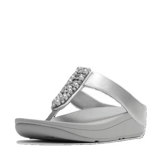 FitFlop Fino Pearls-and-Crystal Toe-Post-Sandalen f&uuml;r Damen, Silber, Gr&ouml;&szlig;e 42, silber, 42 EU