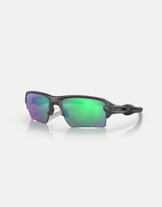 Oakley Flak 2.0 - Grandes lunettes de soleil rectangulaires &agrave; verres miroir verts - Acier-Gris