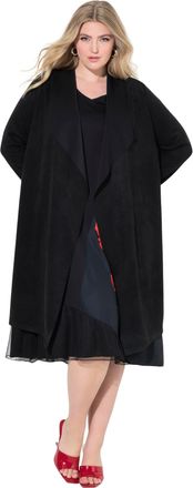 Miamoda Damen gro&szlig;e Gr&ouml;&szlig;en &Uuml;bergr&ouml;&szlig;en Plus Size Mantel, Lange A-Linie, offene Form, Reverskragen schwarz 52 843152100-52