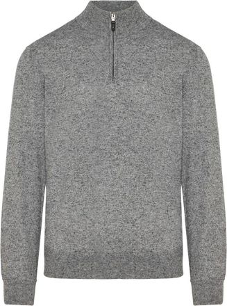 Canali Homme, Pulls, Gris, Taille: 2XL Tricot Laine/Soie Demi-zip