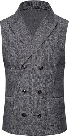 Generic Gilet en tweed à double boutonnage pour homme - Gilet sans manches à coupe ajustée avec sangle arrière réglable, motif à chevrons sur mesure, gilet en