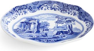 Spode Italienische Gurkenschale, Porzellan, 21,6 cm, mit Schnörkelrand und Landschaftskunstwerk, elegantes kleines Servierstück für Unterhaltung und Esszimm
