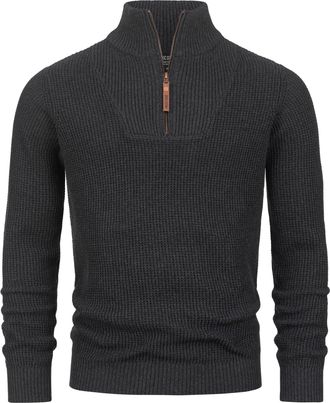 Indicode Herren INYassip Strickpullover mit Stehkragen | Pullover Herrenpulli mit Kragen und Reißverschluß Raven, XL