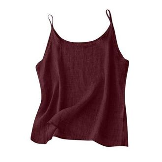 Generic Camisole en coton et lin pour femme - Couleur unie - D&eacute;bardeurs d&eacute;contract&eacute;s - Sans manches - Col rond - L&eacute;ger - Avec bretelles spaghetti - Pour l&eacute;t&eacute;,