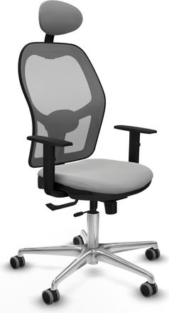 Piqueras y Crespo Schreibtischstuhl aus grauem Netzgewebe mit 1D-Armen, h&ouml;henverstellbare Lendenwirbelst&uuml;tze und festes Kopfteil, ausgestattet mit Syncro/Traslack und e