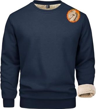 Magcomsen Sweat-shirt dhiver en polaire pour homme - Pull de sport doublé - Chaud - Manches longues - Col rond, bleu foncé, XXL