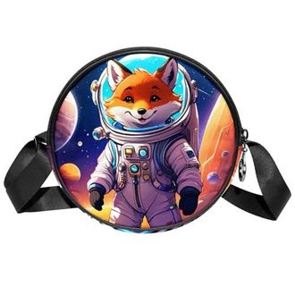 Generic Sac &agrave; bandouli&egrave;re Circle pour femme, petit sac &agrave; bandouli&egrave;re Space Fox avec fermeture &eacute;clair, bretelles r&eacute;glables, sac &agrave; main rond d&eacute;contract&eacute; pour fe