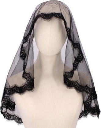 Generic Voile noir en dentelle pour Halloween, fête costumée, voile en tulle foncé pour fête de la mort, mariage