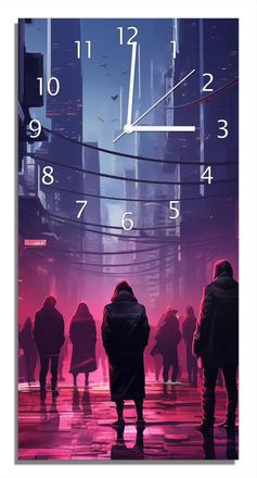 Wallario Design-Wanduhr, Acrylglasuhr Größe 30 x 60 cm, weiße Zeiger, Motiv Aufstand in der Stadt