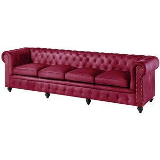 Massivmoebel24 Sofa 4-Sitzer Echtleder 274x82x75 rot chesterfield 404