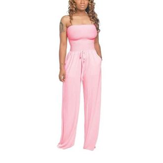 Generic Combinaison sans bretelles &agrave; la taille, combinaison d&eacute;t&eacute; d&eacute;contract&eacute;e sans manches &agrave; jambes larges, barboteuse ample, avec poche, rose, 3XL