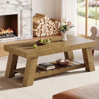 Tribesigns Tribesigns Table Basse, Table de Salon Style Campagne avec Pieds en V, 120 x 60 cm Table Basse Rectangulaire pour Canap&eacute;, Facile &agrave; Assembler, Brun