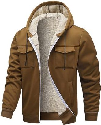 Generic DENGJIAMY Sweat &agrave; capuche &agrave; manches longues et fermeture &eacute;clair pour homme avec doublure en polaire gaufr&eacute;e, Z31 Marron, 3XL