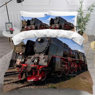 Generic Bettw&auml;sche 200x220 Oldtimer-Zug Bettw&auml;sche-Sets Eisenbahn Bettbezug Kuschelig Weich Mikrofaser 3D Druck Bettbez&uuml;ge mit Rei&szlig;verschluss + 2 Kissenbez&uuml;ge