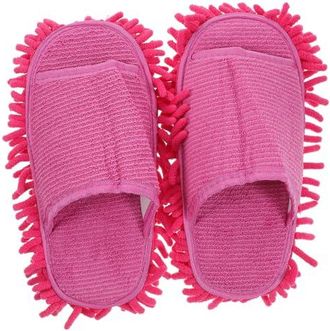 Beaupretty Pantoufles Vadrouille Ouvertes Peep Toe Rose Rouge Nettoyage Silencieux et Confortables Unique Chaussures Mop pour Entretien Facile des Sols