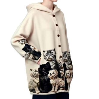 Generic Chandail en tricot avec motif chat pour femme, cardigan surdimensionn&eacute; en tricot, avec boutons Y2K, veste graphique mignonne de dessin anim&eacute;, taille M
