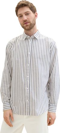 Tom Tailor Herren Regular Fit Hemd mit Streifen, navy beige structure stripe, XL