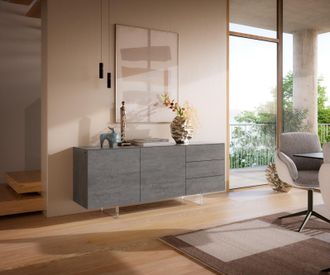 DELIFE Sideboard Cuor 180 cm Keramik Beton Grau 2 T&uuml;ren 3 Schubf&auml;cher Fu&szlig; Schwebeoptik Acrylglas, Sideboards