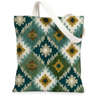 Generic Sacs fourre-tout en toile &agrave; motif g&eacute;om&eacute;trique, &eacute;l&eacute;gants et r&eacute;utilisables, respectueux de lenvironnement, vintage, l&eacute;gers, lavables, vert, 13x15 Inch