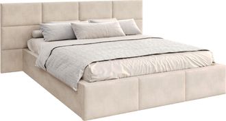 FDM Polsterbett 120x200 cm mit Lattenrost Bettkasten Wandpaneele Stauraum Denver Trinity beige modern