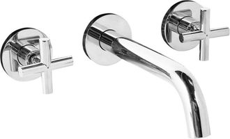 Beliani Beliani - Wandarmatur f&uuml;r Waschbecken silberfarben Messing 3 L&ouml;cher Doppelhebel