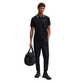 HUGO BOSS Poloshirt f&uuml;r Herren, Mit Kragen, Regul&auml;r, Raglan&auml;rmel (Schwarz)