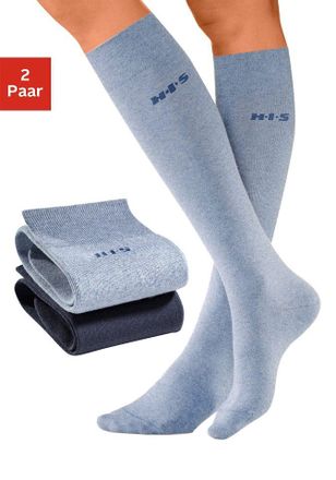 H.I.S Kniestr&uuml;mpfe H.I.S, Damen, Gr. 35-38, blau (marine, jeans), Baumwolle, Elasthan, Polyamid, meliert, elastisch, Socken Kniestr&uuml;mpfe, mit Komfortb&uuml;ndche