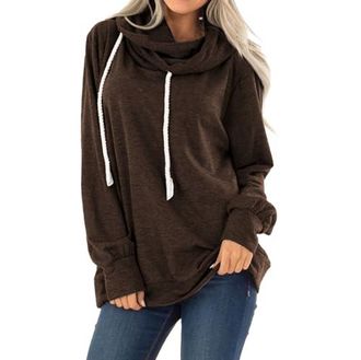 Generic Sweat &agrave; capuche l&eacute;ger en coton pour femme - Manches longues - Cordon de serrage, caf&eacute;, 3XL