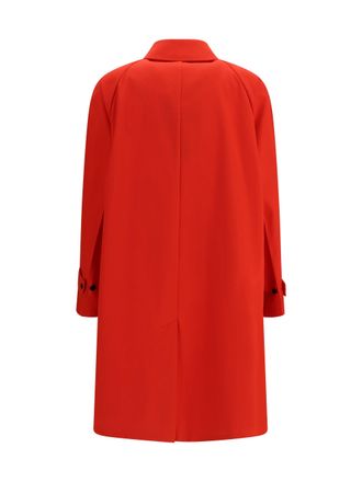 Prada Womens Cotton Gabardine Coat With Classic Collar Rosso Polyester
