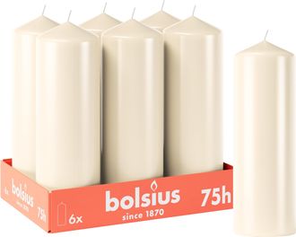 Bolsius Bolsius Glatte Stumpenkerzen - Elfenbein - 6 Stück - 20 x 7 cm - Dekorative Haushaltkerzen - Brenndauer 75 Stunden - Unparfümierte - Enthält Natürlich