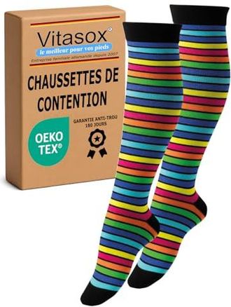 Vitasox Chaussettes de soutien pour homme et femme en coton avec compression pour vol, voyage, bureau et voiture, chaussettes de thrombose contre les jambes g