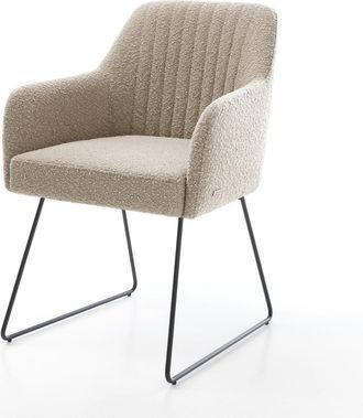 DELIFE Esszimmerstuhl Greg-Flex Boucl&eacute; Schlamm Kufengestell Schwarz Taschenfederkern, Esszimmerst&uuml;hle