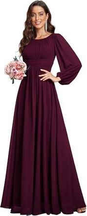 Ever-pretty Robe Demoiselle dhonneur Femme Longue Manches Longues Col Rond Mousseline Chic M&ucirc;re 40