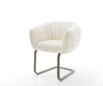 DELIFE Freischwinger Jada-Flex Boucl&eacute; Wei&szlig; Freischwinger flach Effektfinish Titan Taschenfederkern, Esszimmerst&uuml;hle