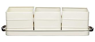 KitchenCraft Living Nostalgie Indoor Metallkräutertöpfe und Tablettset, Vintage Inspirierter Mini-Kräutergarten, 39 x 12 x 10 cm - Antique Cream