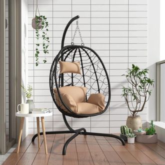 vidaXL Chaise suspendue en forme doeuf avec coussin taupe