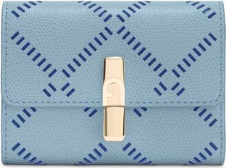 Furla Iride Kompaktes Portemonnaie S Carta Da Zucchero Blau Perforiertes Strukturiertes Ares Leder Damen