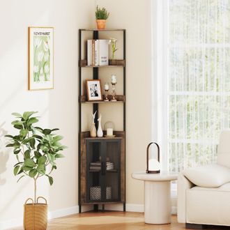 Giantex Eckregal, Standregal mit 4 Ebenen & unterem Schrank, stehendes B&uuml;cherregal mit Doppelgittert&uuml;ren, Aufbewahrungsregal f&uuml;r Wohnzimmer, Schlafzimmer, 32 