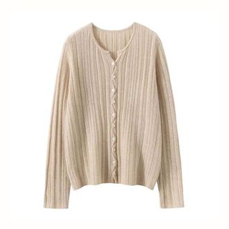 Generic Cardigan dhiver doux et d&eacute;contract&eacute; &agrave; manches longues en cachemire pour femme 100 % cachemire col en V, Riz velours cru, XS