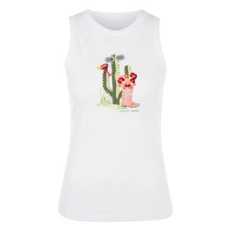 Marc Cain Ripp-Top mit Kaktus-Print - - Tops - Damen - Wei&szlig; - S