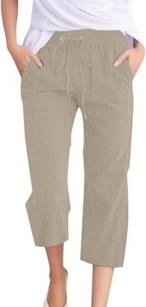 Generic Pantalon en coton et lin pour femme - Jambe large - Pantalon de plage d&eacute;t&eacute; pour femme - Confortable - Pantalon de yoga Palazzo XIYU26003, kaki, 3XL