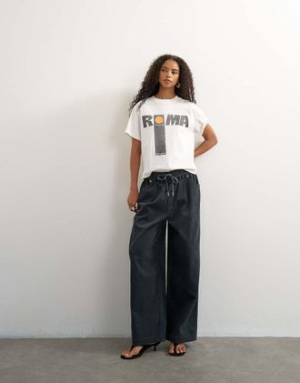 Topshop pantalon large en velours c&ocirc;tel&eacute; gris &agrave; enfiler