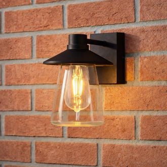 CGC Lighting Wandleuchte f&uuml;r den Au&szlig;enbereich, Laterne mit Glockenform, Diffusor aus klarem Glas, E27, IP54, Netzbetrieb (Schwarz)