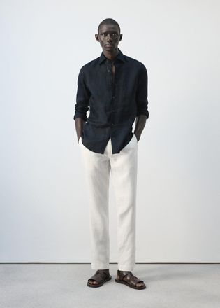 Mango Slim Fit-Hemd aus 100 % Leinen marineblau - Herren - XXL - MANGO MAN