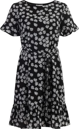 Usha Midikleid mit R&uuml;schen Damen schwarz-wollwei&szlig;