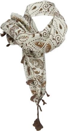 TigerTie foulard en brun beige &agrave; dessins avec peluches sur les coins - taille 100 x 100 cm