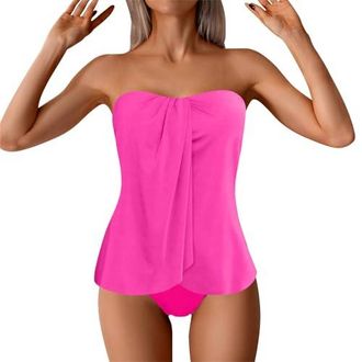 Generic W 59 Bikini sans bretelles pour femme avec encolure fendue qui couvre le ventre et rend les t-shirts tendance et minces pour homme, Rose, XL