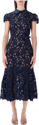 Self Portrait Femme, Robes, Bleu, Taille: 38 FR Robe Midi en Dentelle