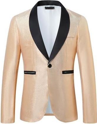 Generic Veste de smoking brillante pour homme - Coupe ajust&eacute;e - Avec col ch&acirc;le - 1 bouton - Blazer m&eacute;tallique - Veste de costume festive pour f&ecirc;te, mariage, s